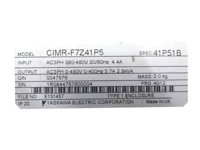 Yaskawa CIMR-F7Z41P5 Varispeed F7