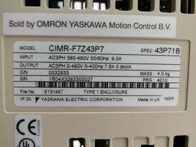 Yaskawa CIMR-F7Z43P7 Varispeed F7
